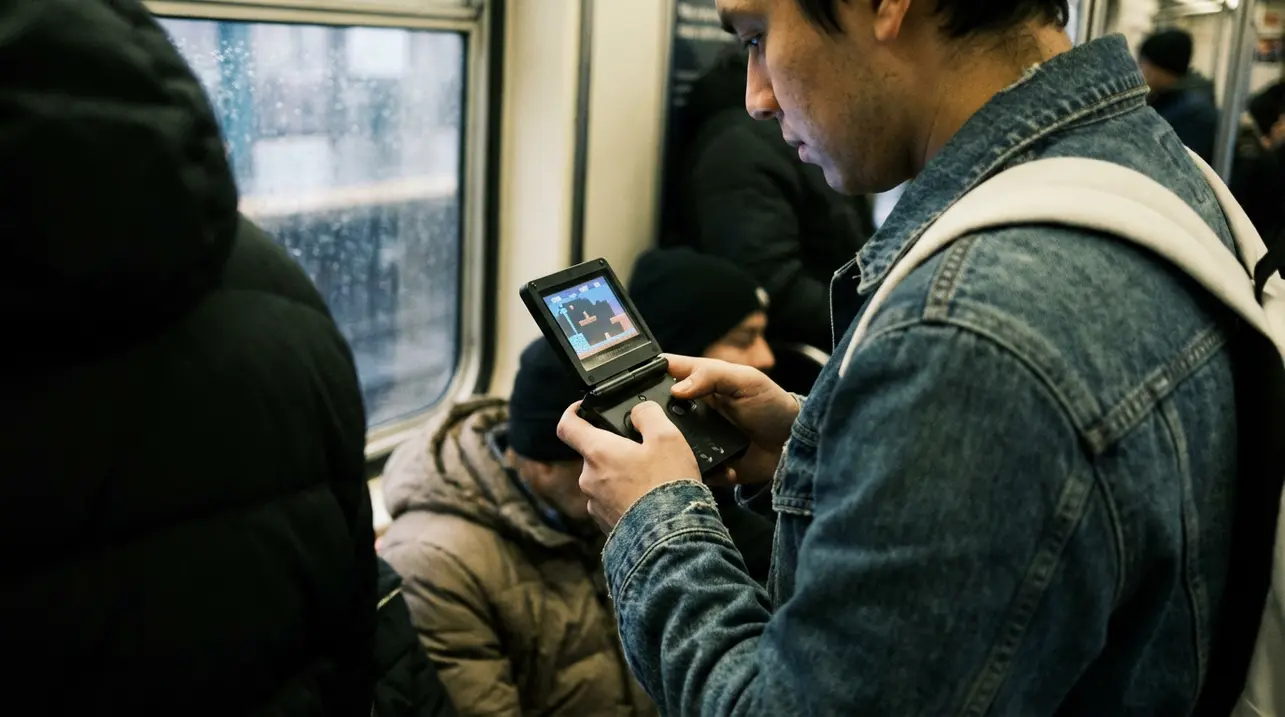 Outpoll | Portable retro console folds into mini flip gaming device.