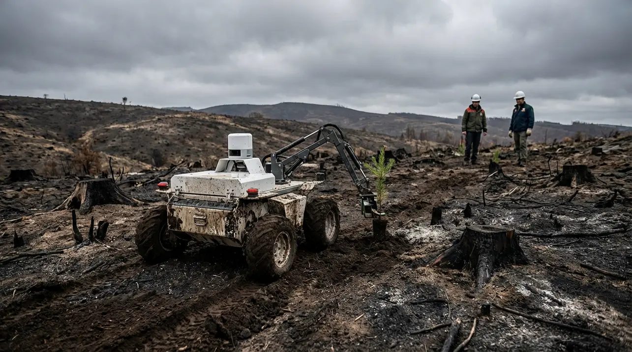 Outpoll | Tree-planting robot saves burned land from deforestation.